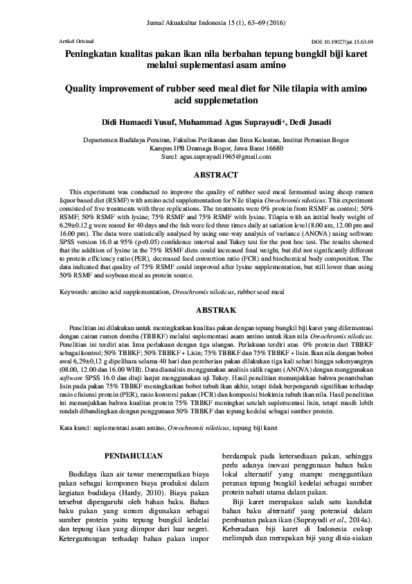 (PDF) Quality improvement of rubber seed meal diet for Nile Tilapia ...
