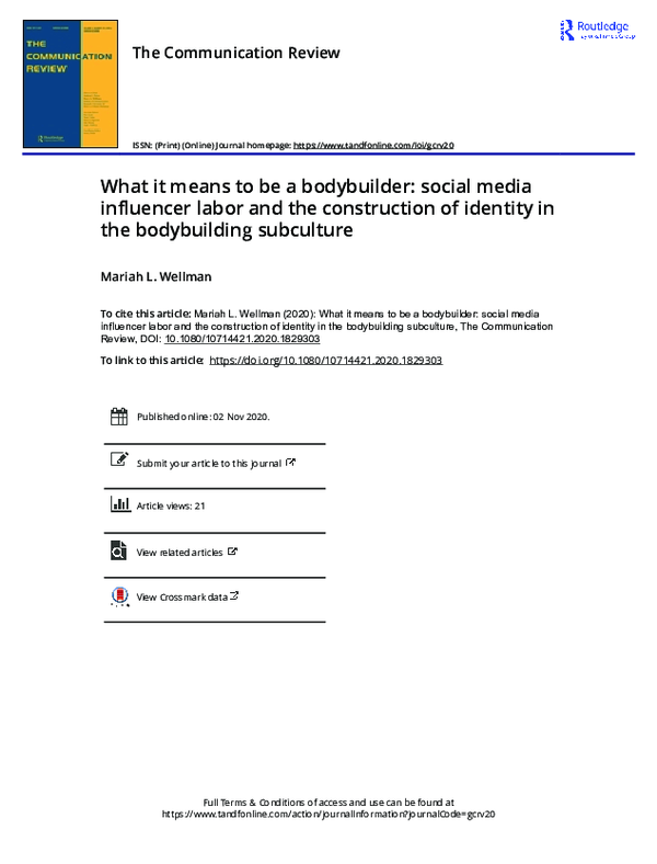 (PDF) What it means to be a bodybuilder: social media influencer labor ...