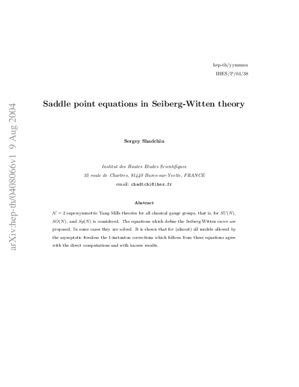(PDF) Saddle point equations in Seiberg-Witten theory