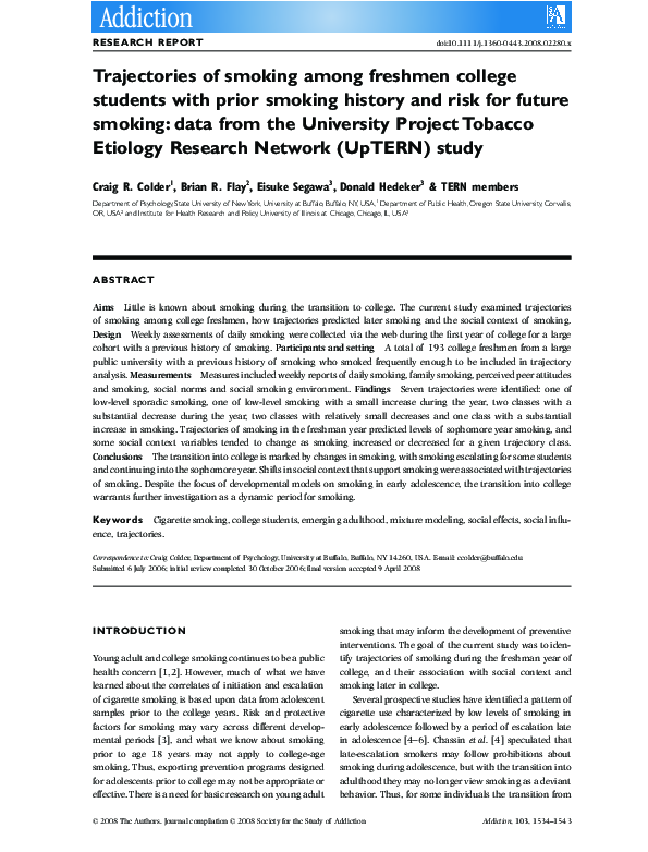 (PDF) Trajectories of smoking among freshmen college students with ...