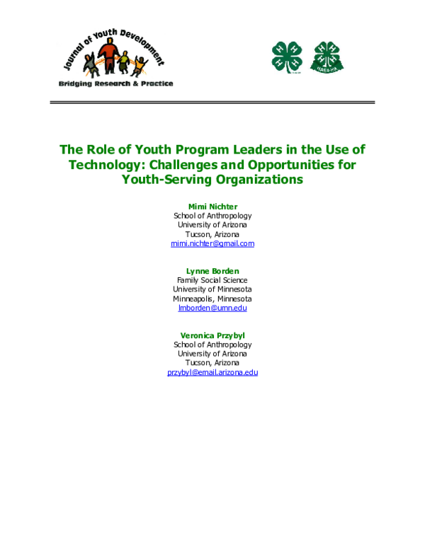 (PDF) The Role of Youth Program Leaders in the Use of Technology ...