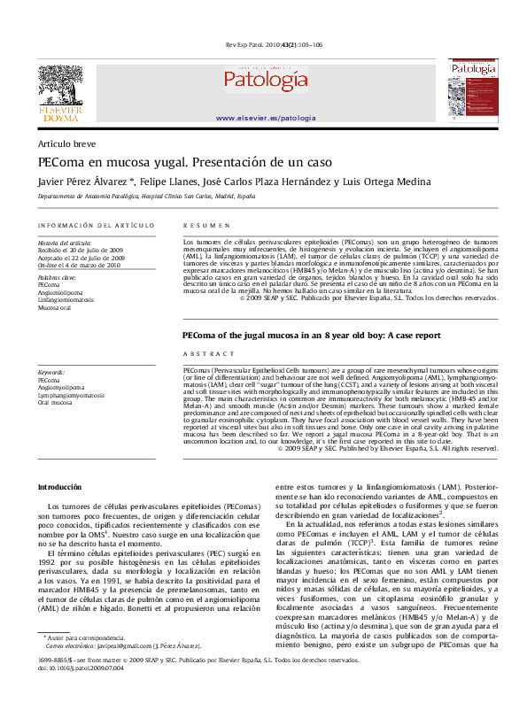 (PDF) PEComa en mucosa yugal. Presentación de un caso