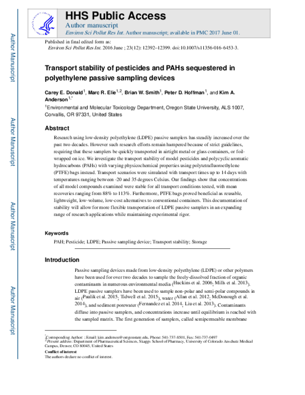 (PDF) Transport stability of pesticides and PAHs sequestered in ...