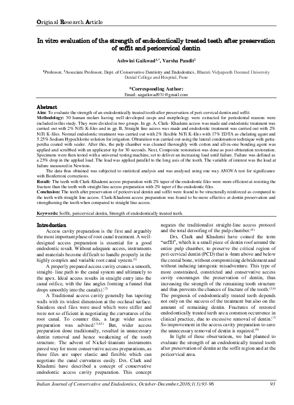 (PDF) In vitro evaluation of the strength of endodontically treated ...