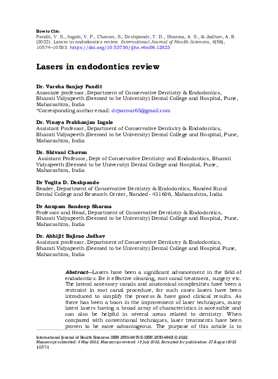 (PDF) Lasers in endodontics review