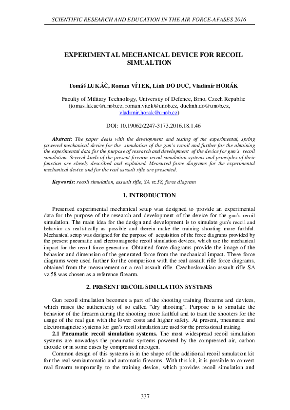 (PDF) Experimental Mechanical Device for Recoil Simualtion