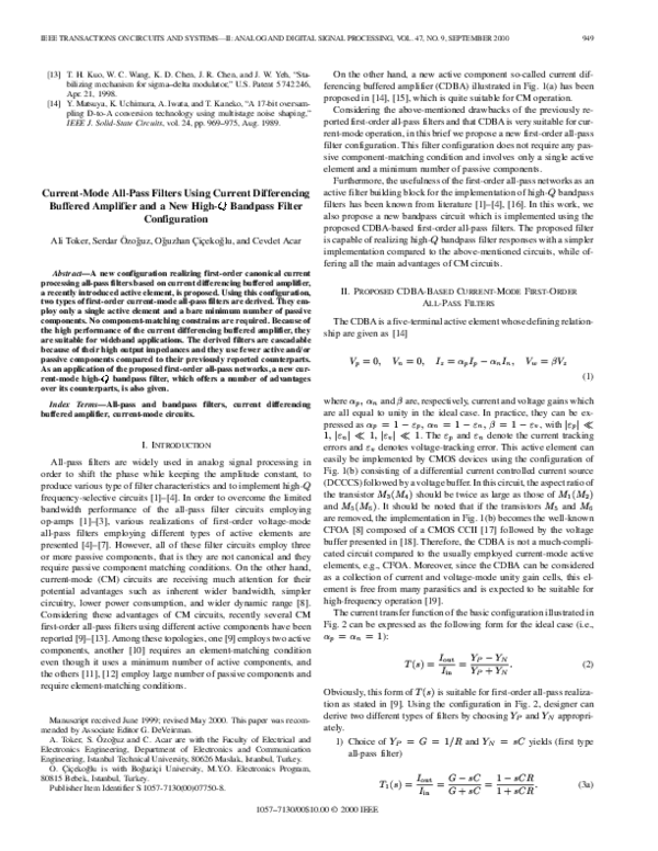Pdf Current Mode All Pass Filters Using Current Differencing Buffered