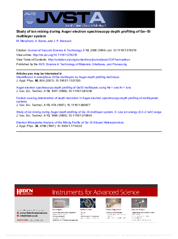 (PDF) Study of ion mixing during Auger electron spectroscopy depth ...