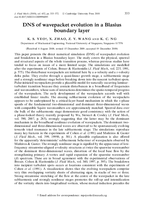 (PDF) DNS of wavepacket evolution in a Blasius boundary layer