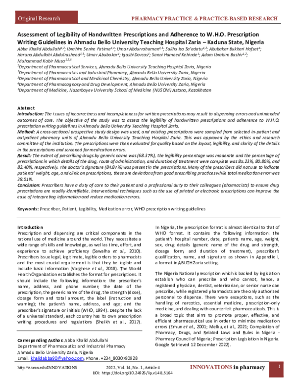 (PDF) Assessment of Legibility of Handwritten Prescriptions and ...