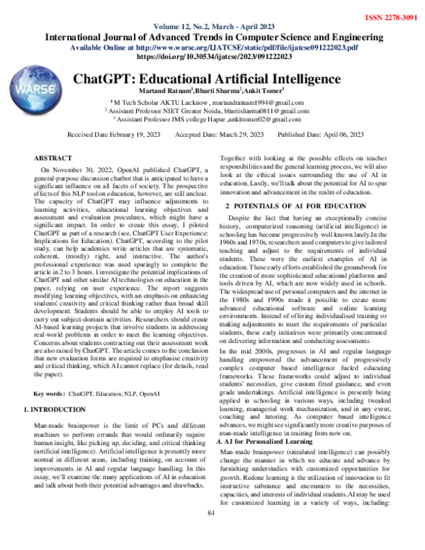 (PDF) ChatGPT: Educational Artificial Intelligence