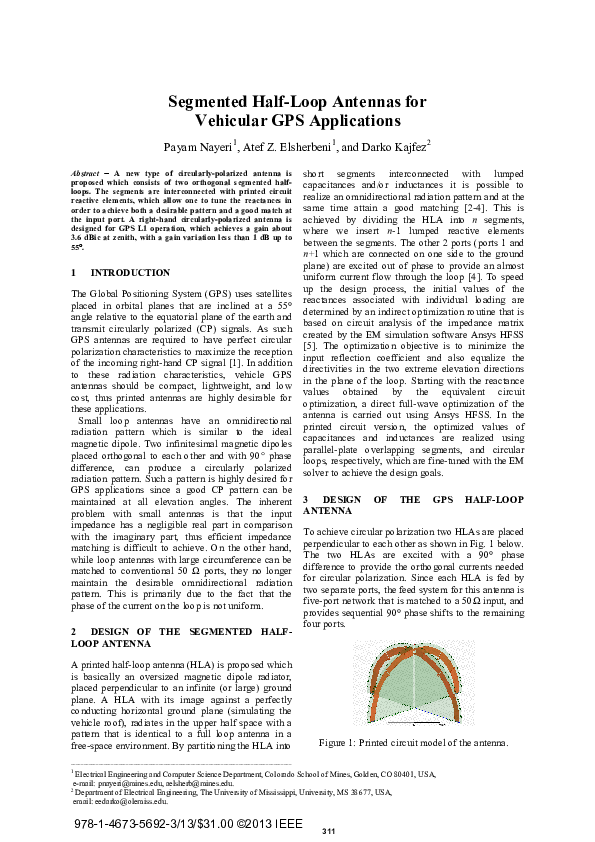 (PDF) Segmented half-loop antennas for vehicular GPS applications