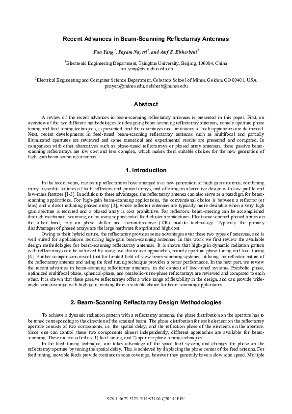 (PDF) Recent advances in beam-scanning reflectarray antennas