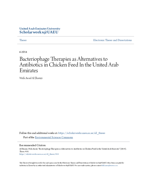 (PDF) Bacteriophage Therapies as Alternatives to Antibiotics in Chicken Feed In the United Arab ...