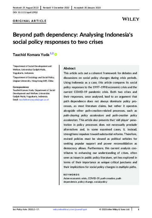 (PDF) Beyond path dependency: Analysing Indonesia's social policy ...