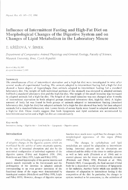 (PDF) Influence of intermittent fasting and high-fat diet on ...