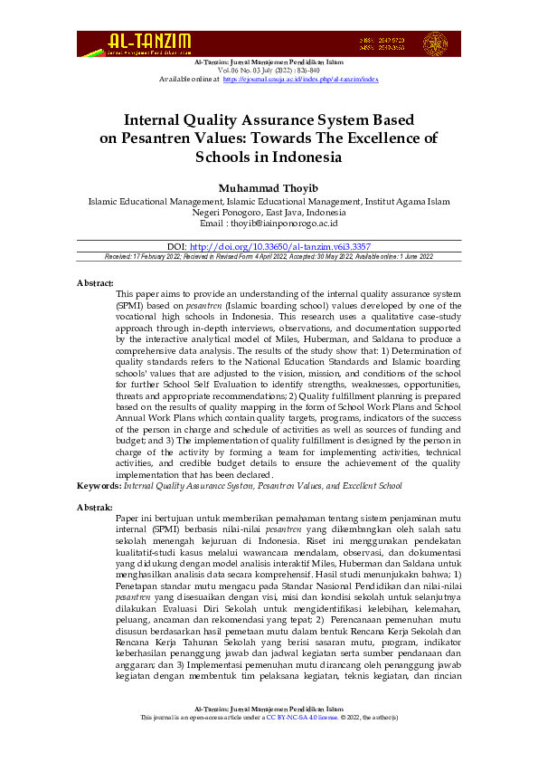 (PDF) Internal Quality Assurance System Based on Pesantren Values ...