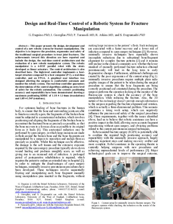 (PDF) Design and real-time control of a robotic system for fracture manipulation