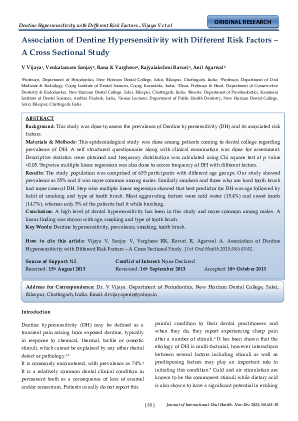 (PDF) Association of dentine hypersensitivity with different risk ...