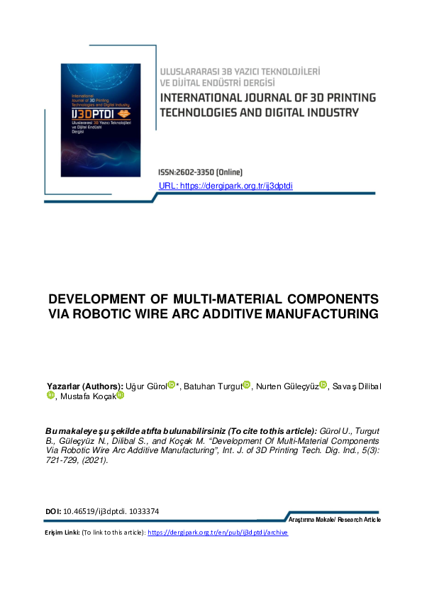 (PDF) Development of Multi-Material Components via Robotic Wire Arc Additive Manufacturing