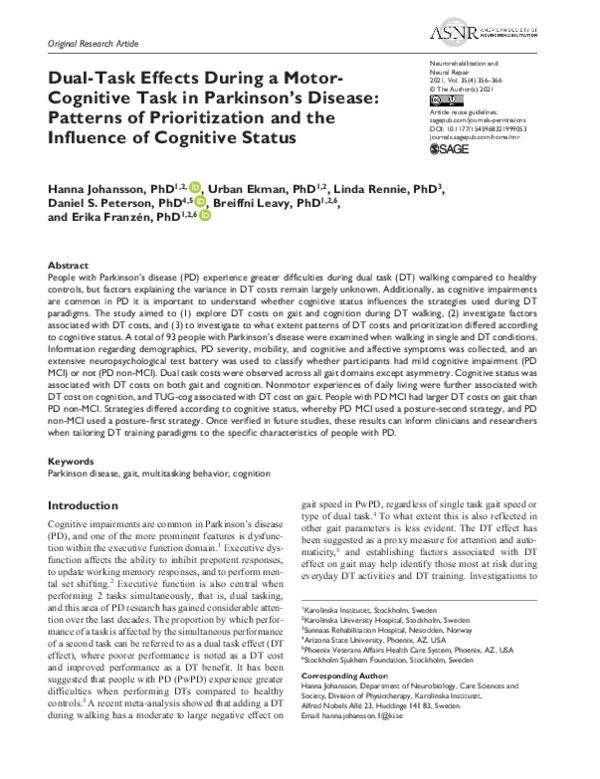 (PDF) Dual-Task Effects During a Motor-Cognitive Task in Parkinson’s Disease: Patterns of ...