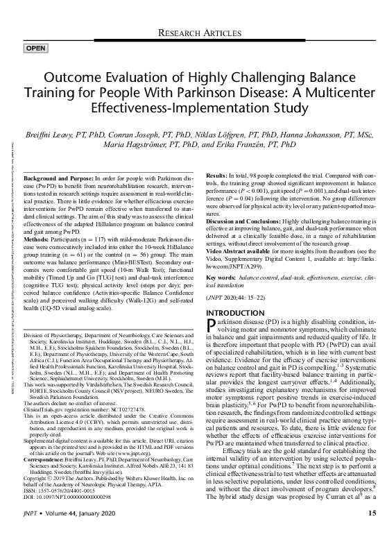 (PDF) Outcome Evaluation of Highly Challenging Balance Training for ...