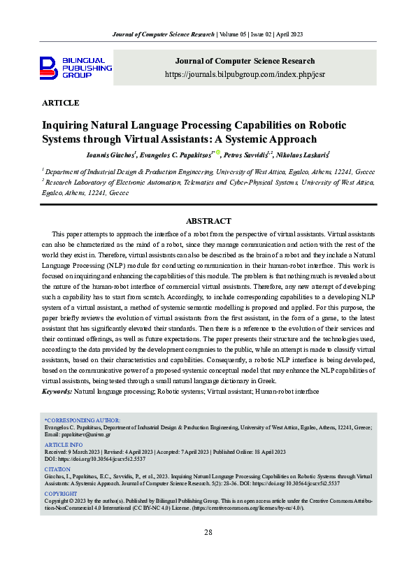 (PDF) Inquiring Natural Language Processing Capabilities on Robotic ...