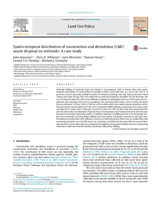 (PDF) Spatio-temporal distribution of construction and demolition (C&D ...