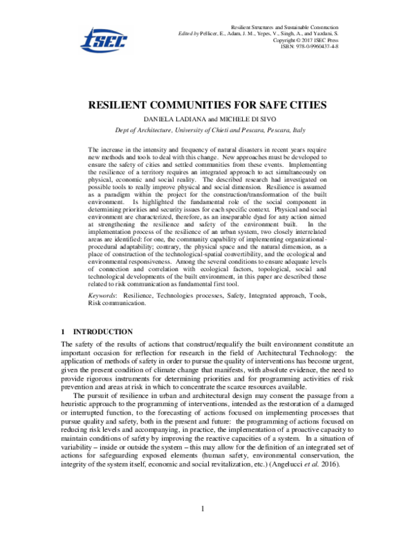 (PDF) Resilient Communities for Safe Cities