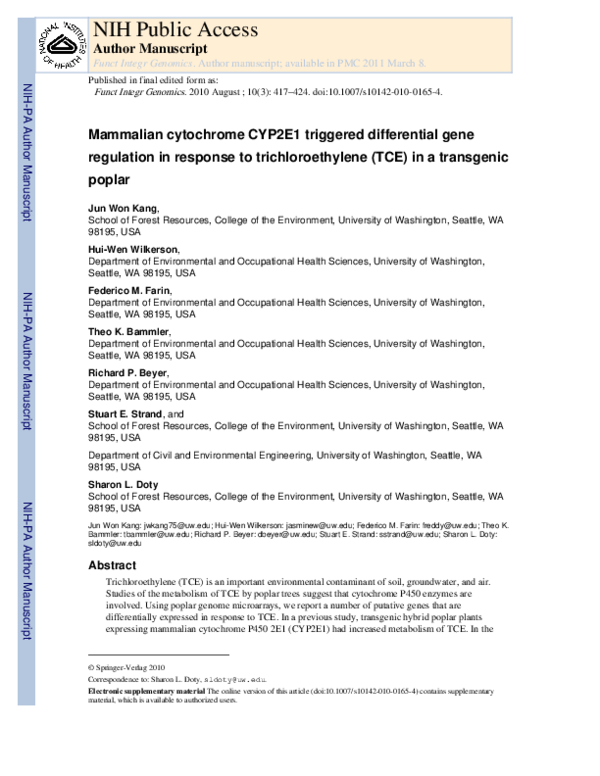 (PDF) Mammalian cytochrome CYP2E1 triggered differential gene ...