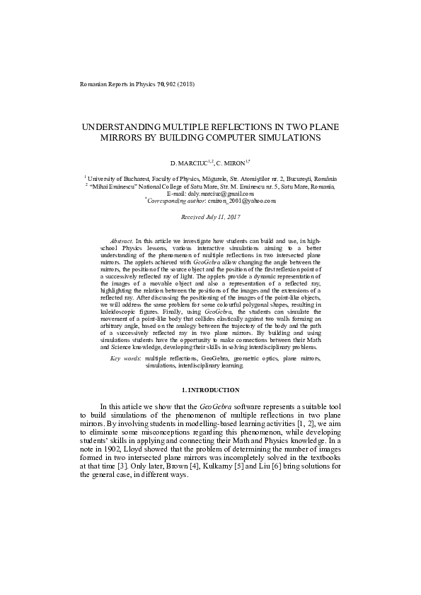 (PDF) Understanding Multiple Reflections in Two Plane Mirrors by Building Computer Simulations