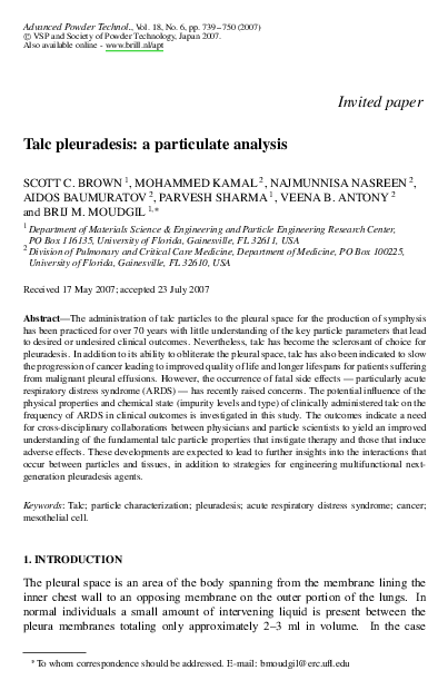 (PDF) Talc pleuradesis: a particulate analysis