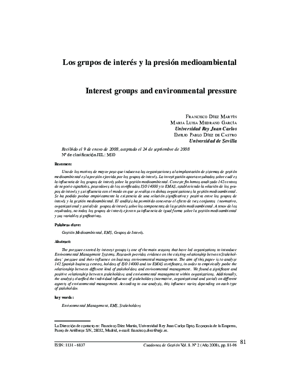 (PDF) Interest groups and environmental pressure
