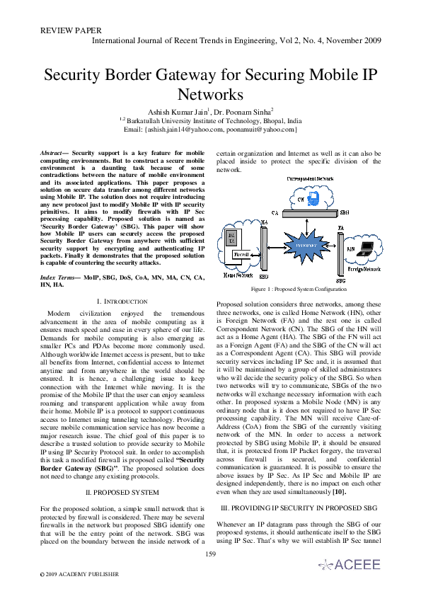 (PDF) Security Border Gateway for Mobile IP Network Protection