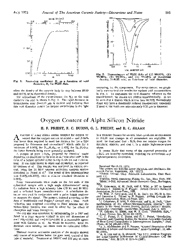 (PDF) Oxygen Content of Alpha Silicon Nitride