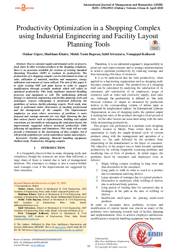 (PDF) Productivity Optimization in a Shopping Complex using Industrial Engineering and Facility ...