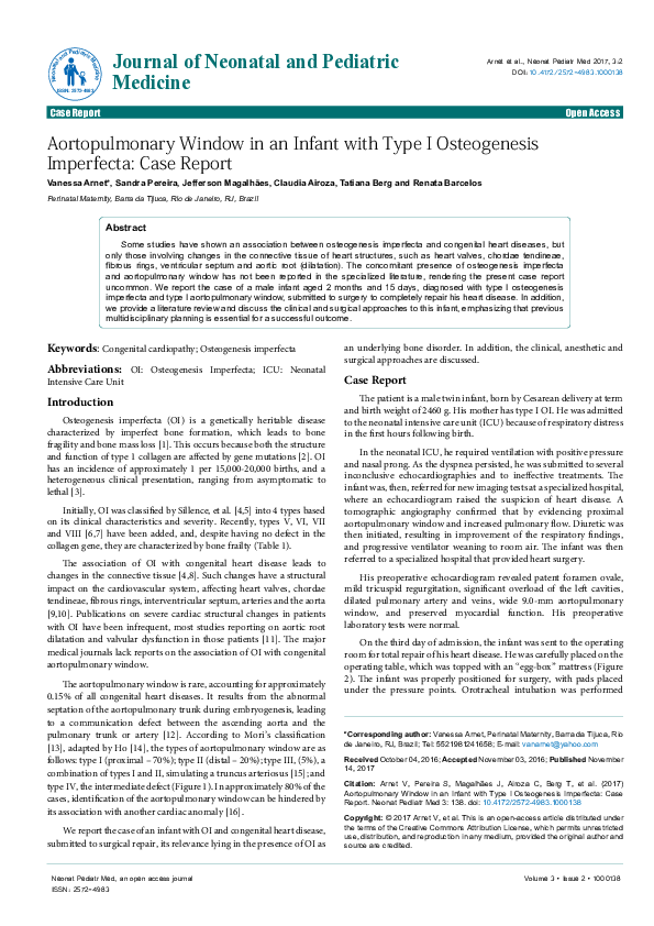 (PDF) Aortopulmonary Window in an Infant with Type I Osteogenesis ...