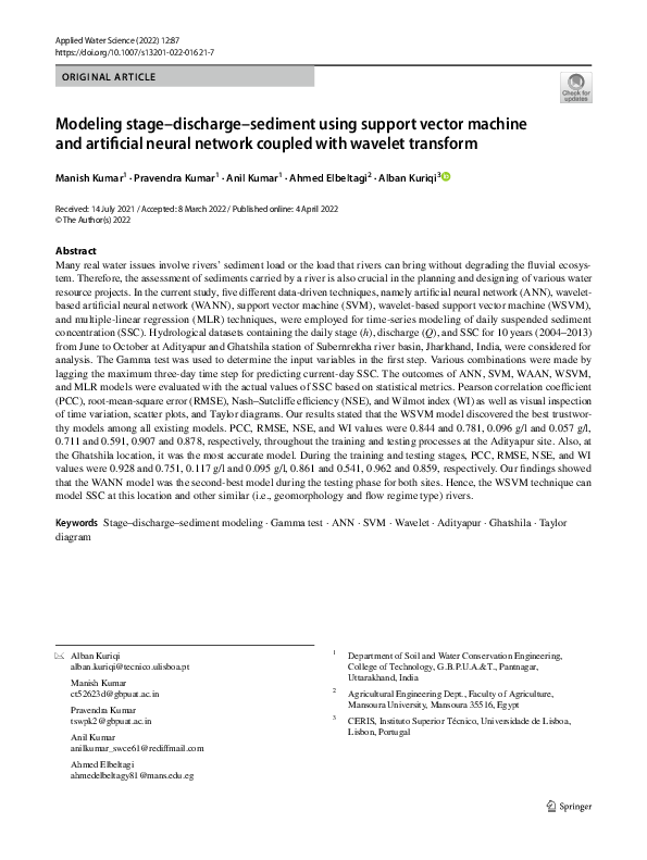 Pdf Modeling Stagedischargesediment Using Support Vector Machine And Artificial Neural 