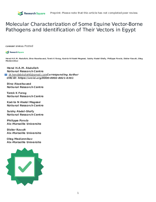 (PDF) Molecular Characterization of Some Equine Vector-Borne Pathogens ...