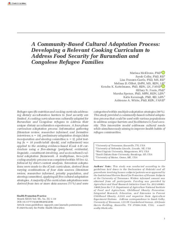 (PDF) A Community-Based Cultural Adaptation Process: Developing a ...
