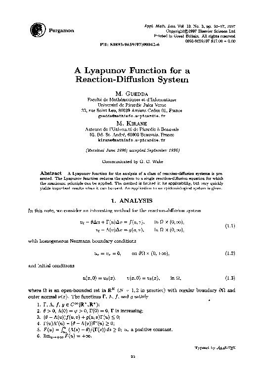 (PDF) A Lyapunov function for a reaction-diffusion system | Mohammed Guedda - Academia.edu