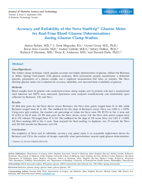 (PDF) Accuracy and Reliability of the Nova StatStrip® Glucose Meter for ...
