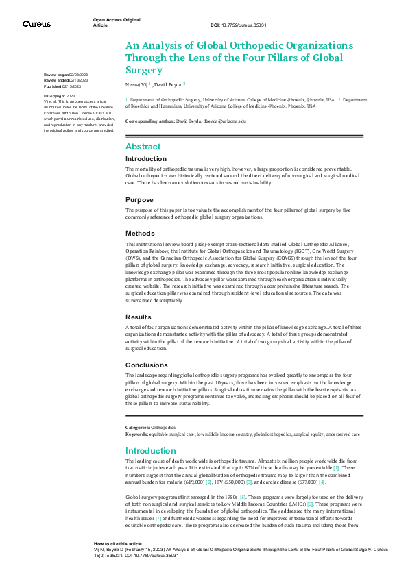 (PDF) An Analysis of Global Orthopedic Organizations Through the Lens ...