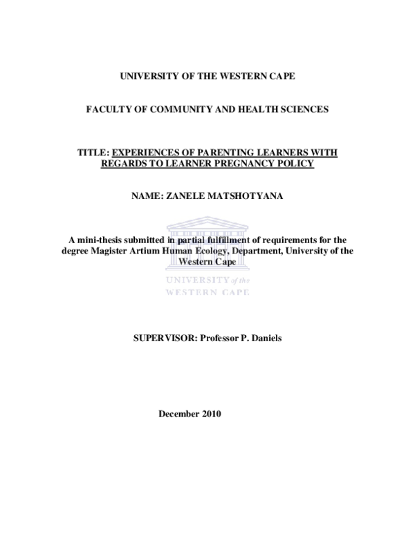 (PDF) Experiences of parenting learners with regards to learner ...
