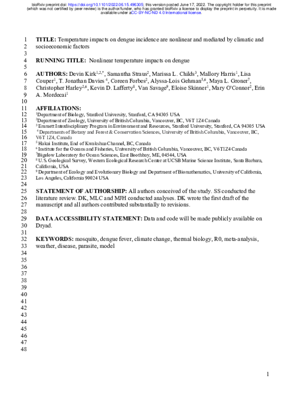 Pdf Temperature Impacts On Dengue Incidence Are Nonlinear And Mediated By Climatic And
