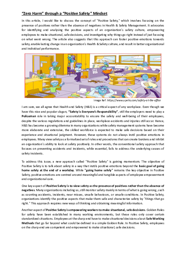 (PDF) "Zero Harm" through a "Positive Safety" Mindset