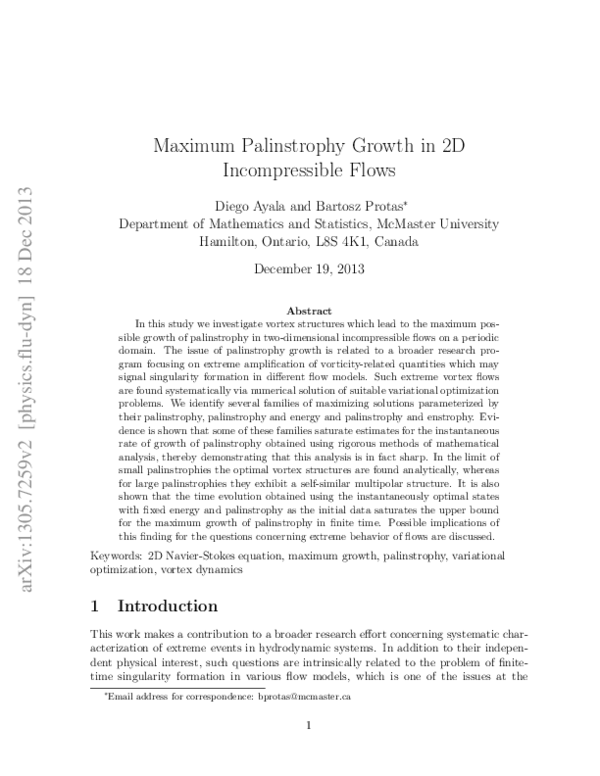 (PDF) Maximum palinstrophy growth in 2D incompressible flows