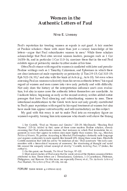 (PDF) Women in the Authentic Letters of Paul