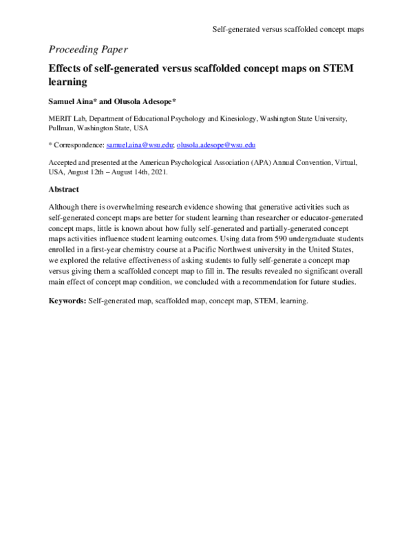 (PDF) Effects of self-generated versus scaffolded concept maps on STEM learning | Samuel Aina ...