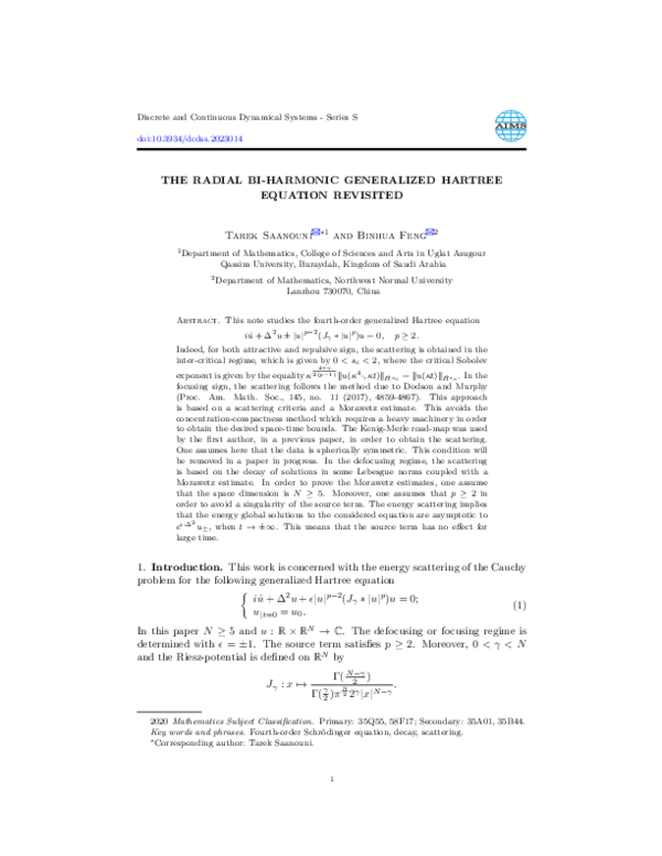 (PDF) The radial bi-harmonic generalized Hartree equation revisited